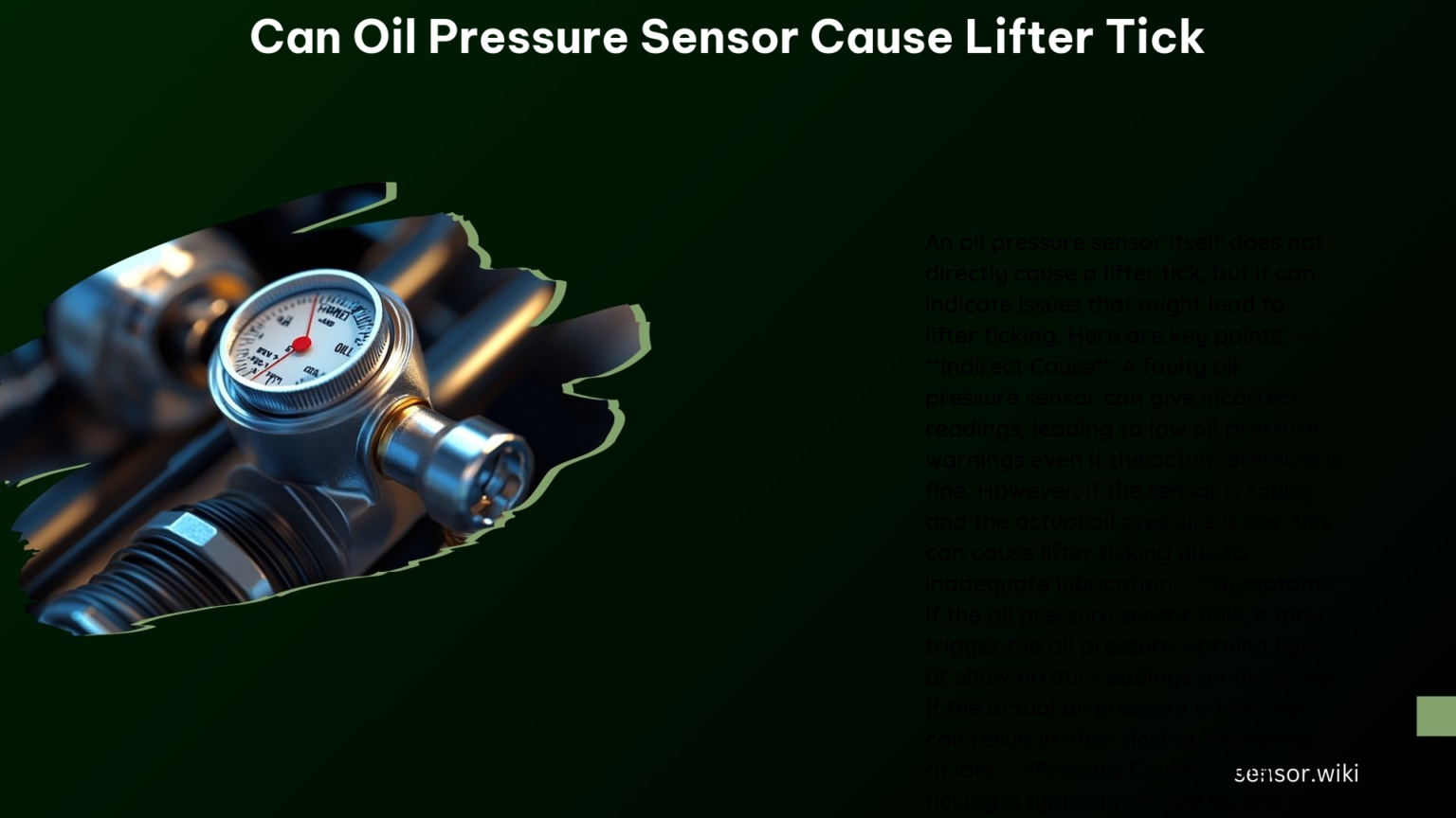 Can Oil Pressure Sensor Cause Lifter Tick? - sensor.wiki